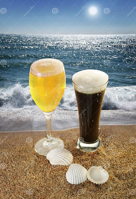 Beer and beach stock photo. Image of surrounds, shells - 31604560