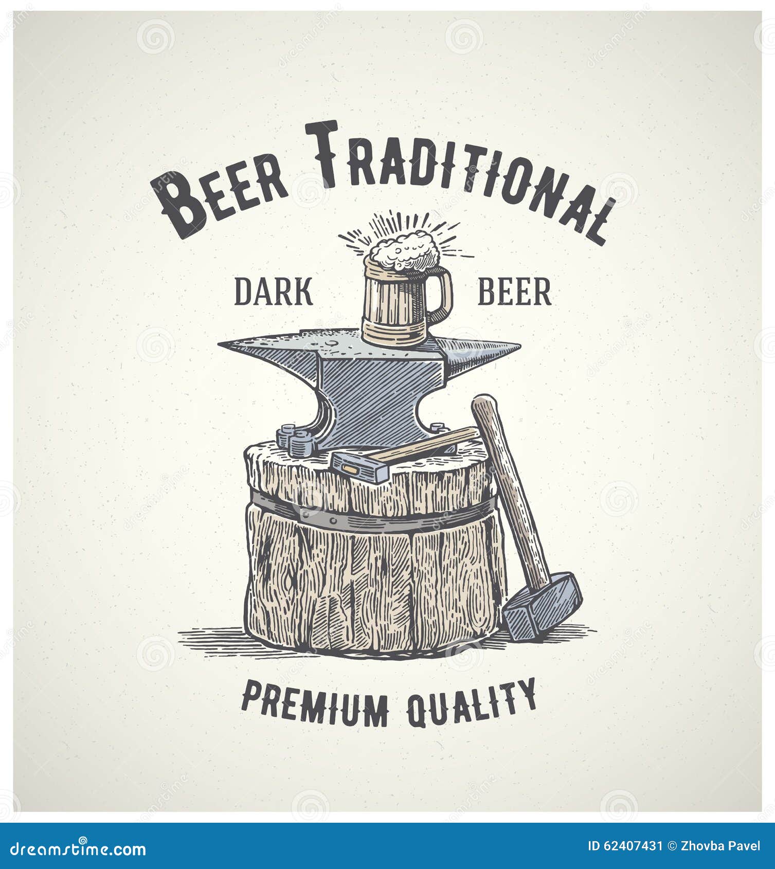 Beer and blacksmith anvil. stock vector. Illustration of element - 62407431