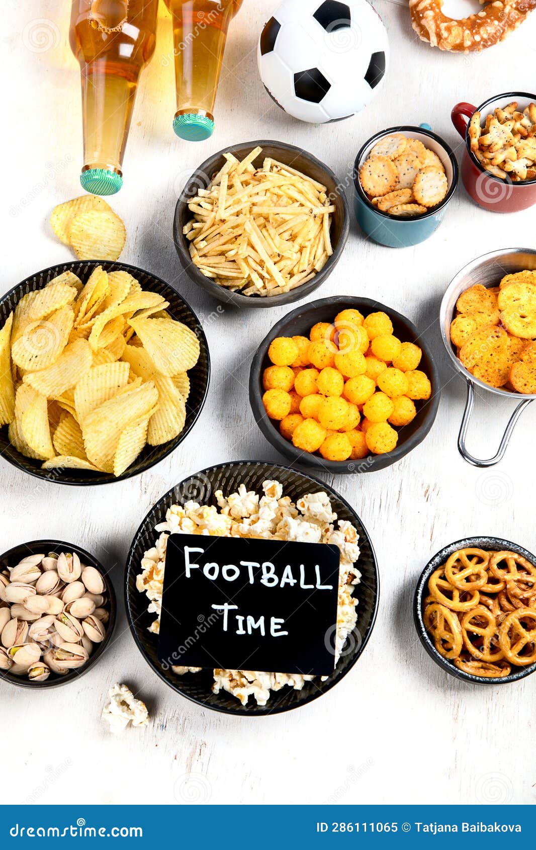 Beer Bootles, Snacks and Ball on Table Stock Image - Image of fast ...