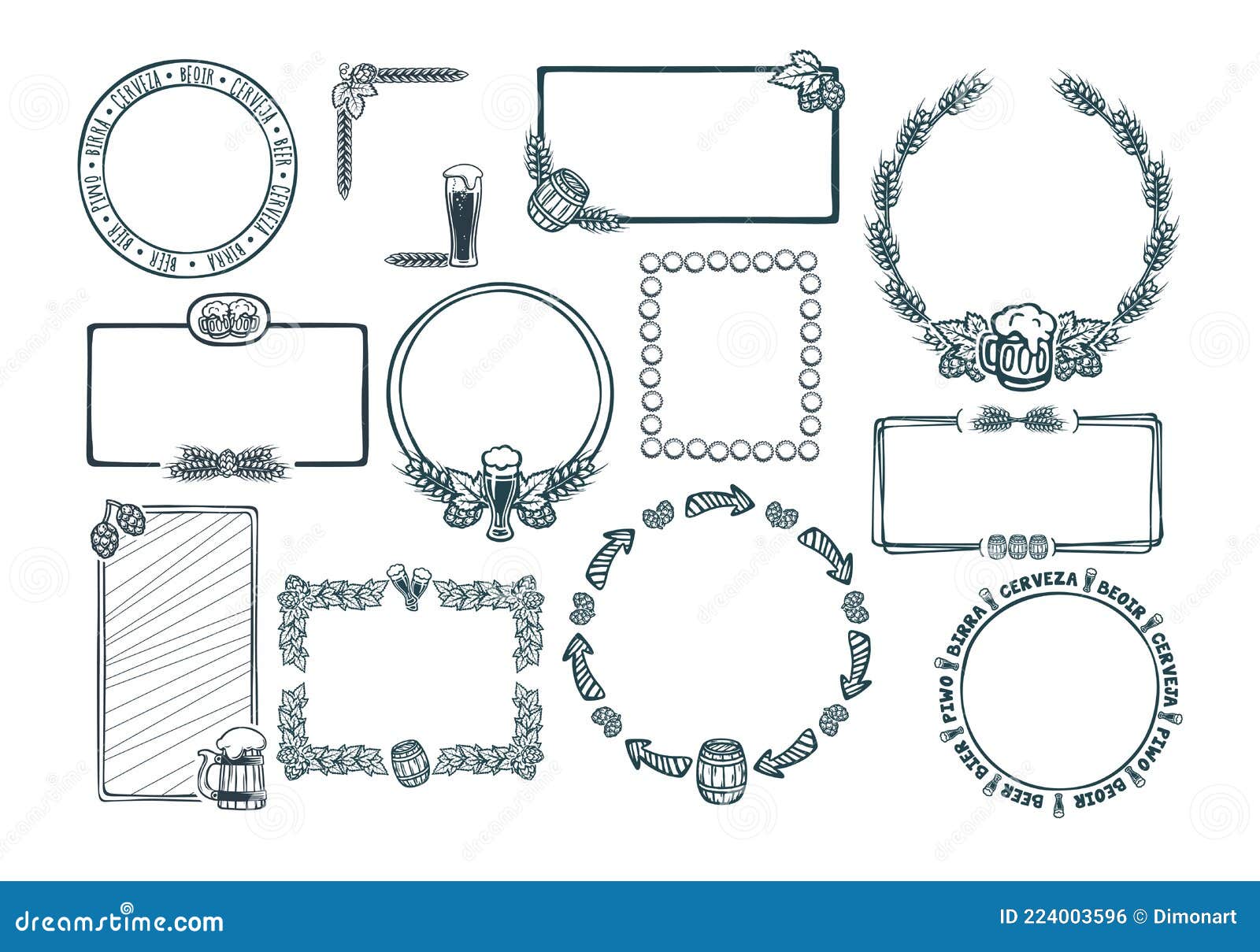 Beer borders bundle. stock vector. Illustration of pattern - 224003596