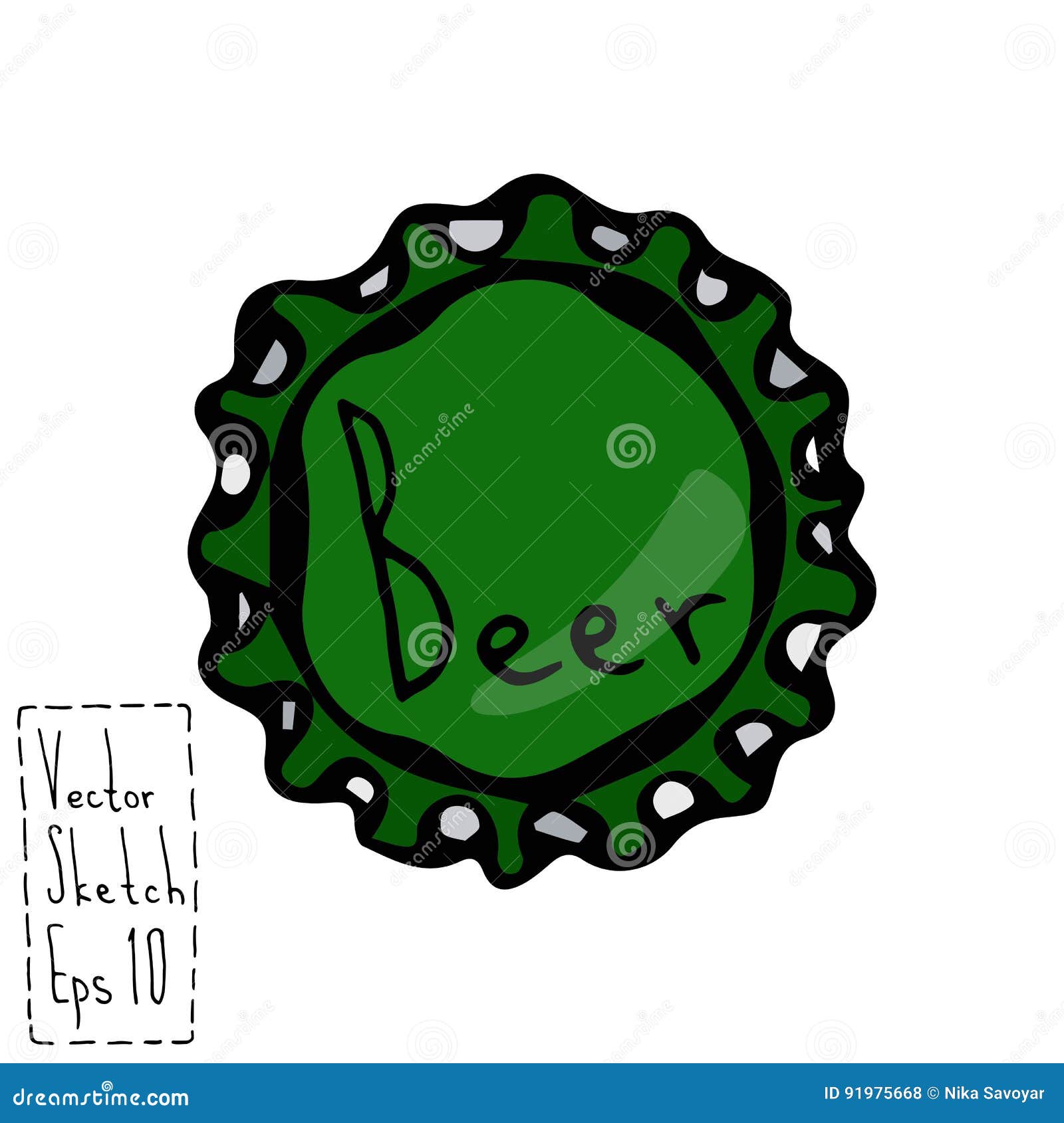 Beer Bottle Cap. Doodle Style Sketch. Vector Stock Illustration ...