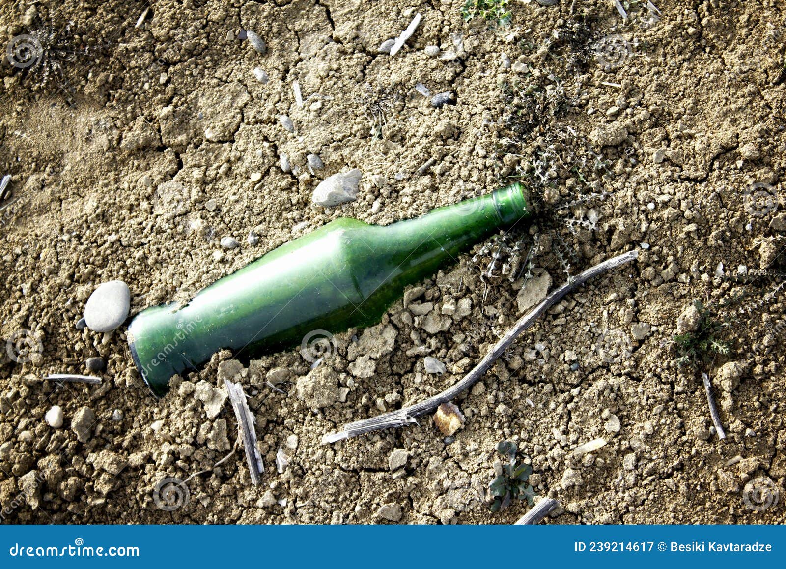 Thrown Away Beer Bottle Digged in To the Ground Stock Image - Image of ...
