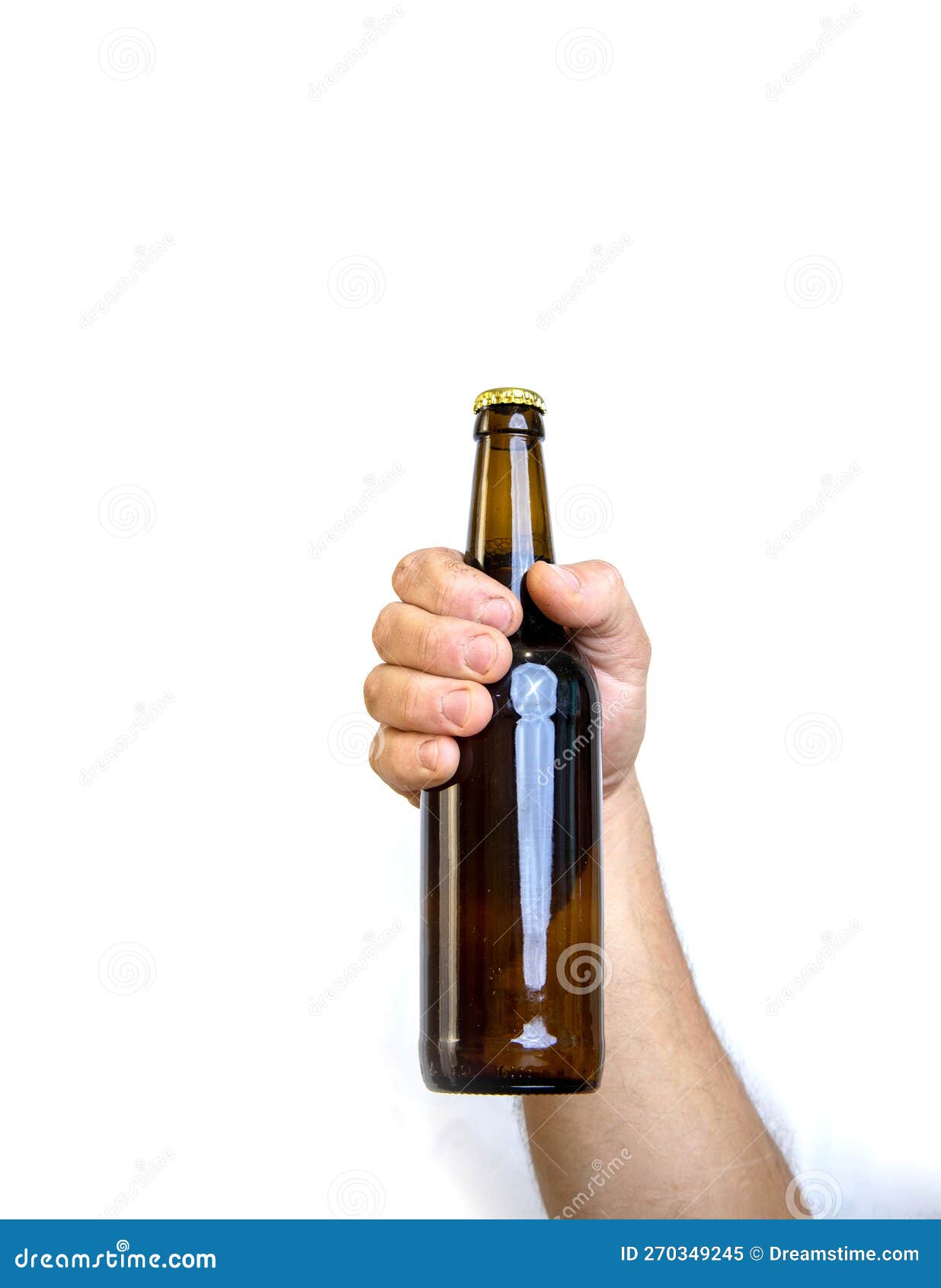 Beer Bottle in Hand Isolated on White. Stock Image - Image of white ...