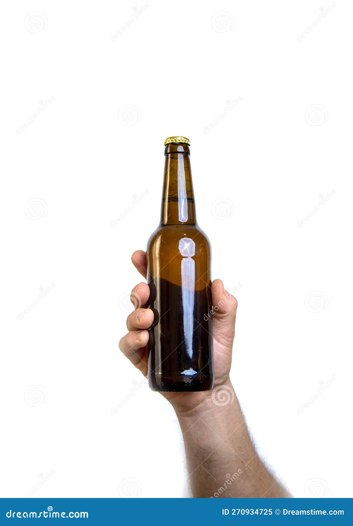 Beer Bottle in Hand Isolated on White. Stock Image - Image of glass ...