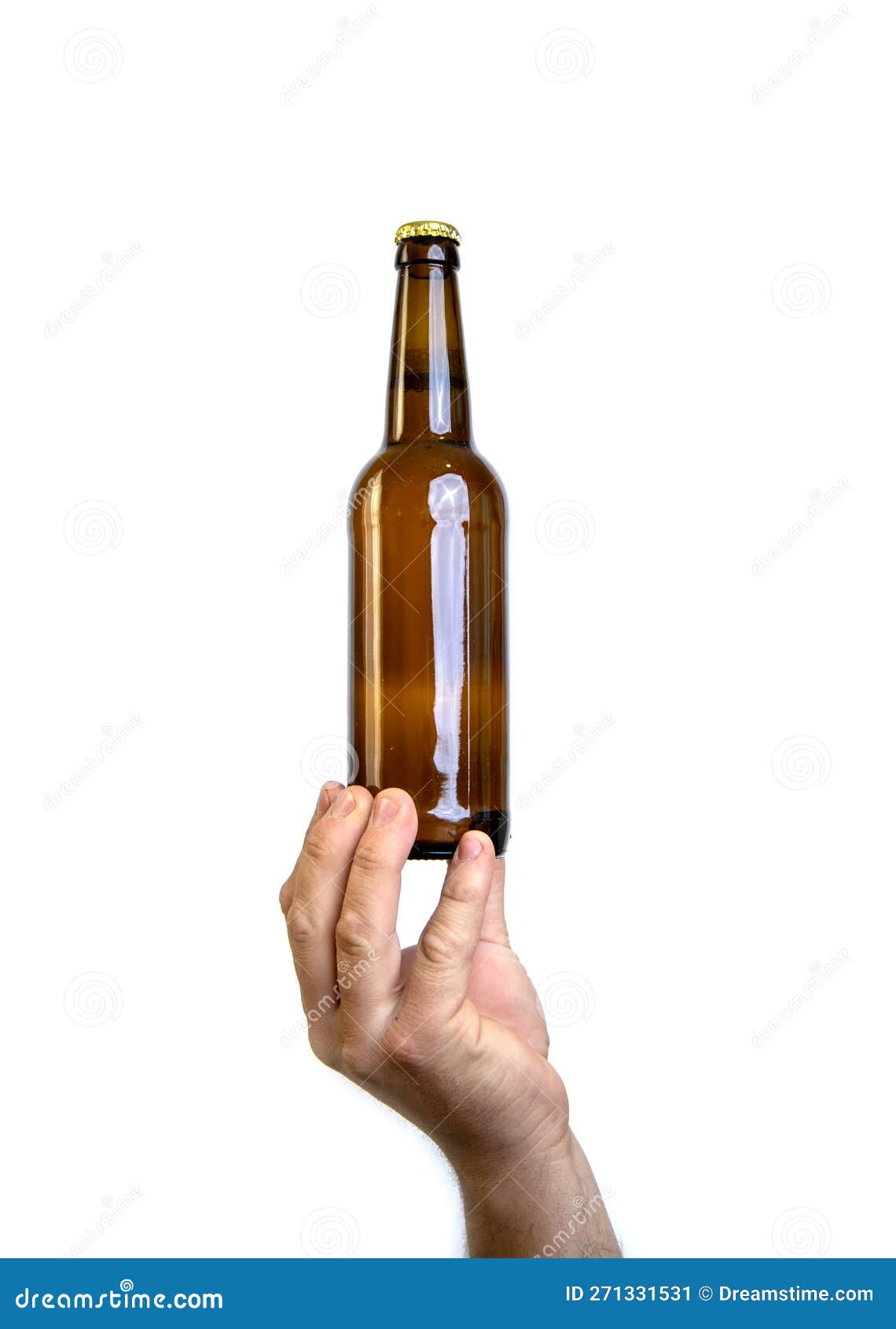 Beer Bottle in Hand Isolated on White. Stock Image - Image of cool ...