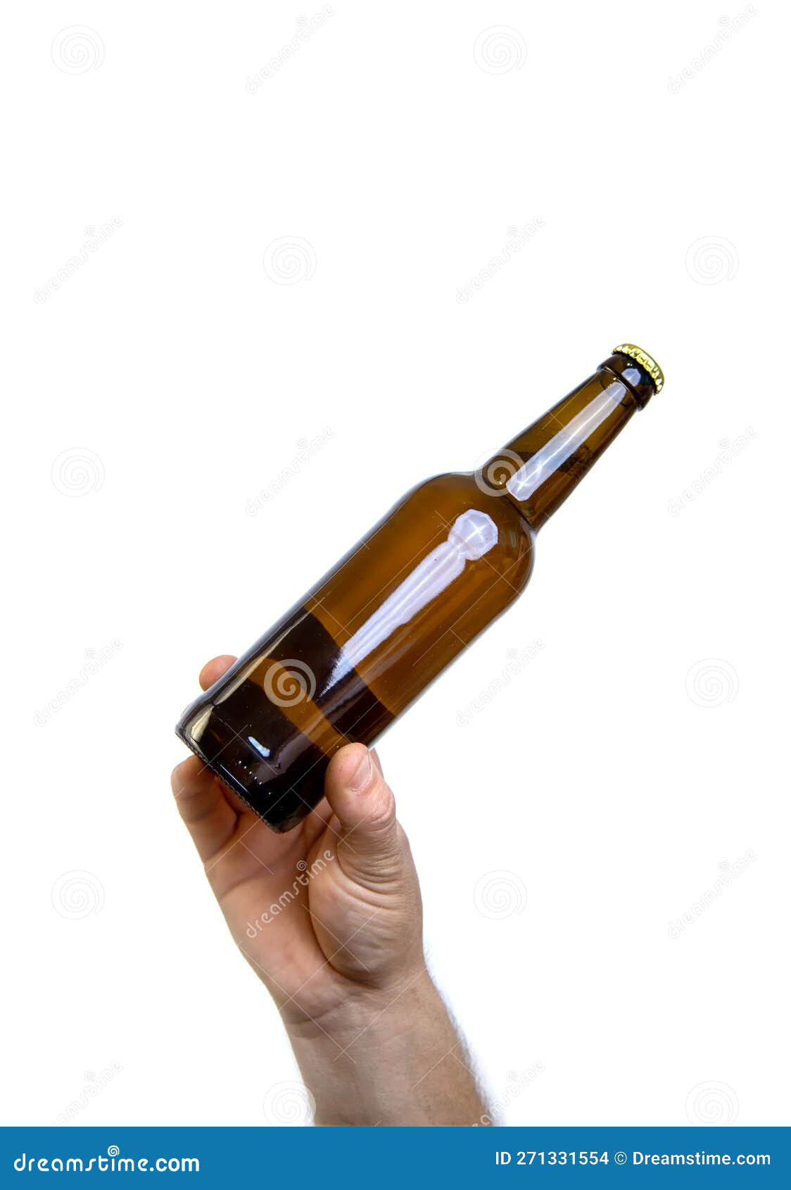 Beer Bottle in Hand Isolated on White. Stock Photo - Image of beer ...