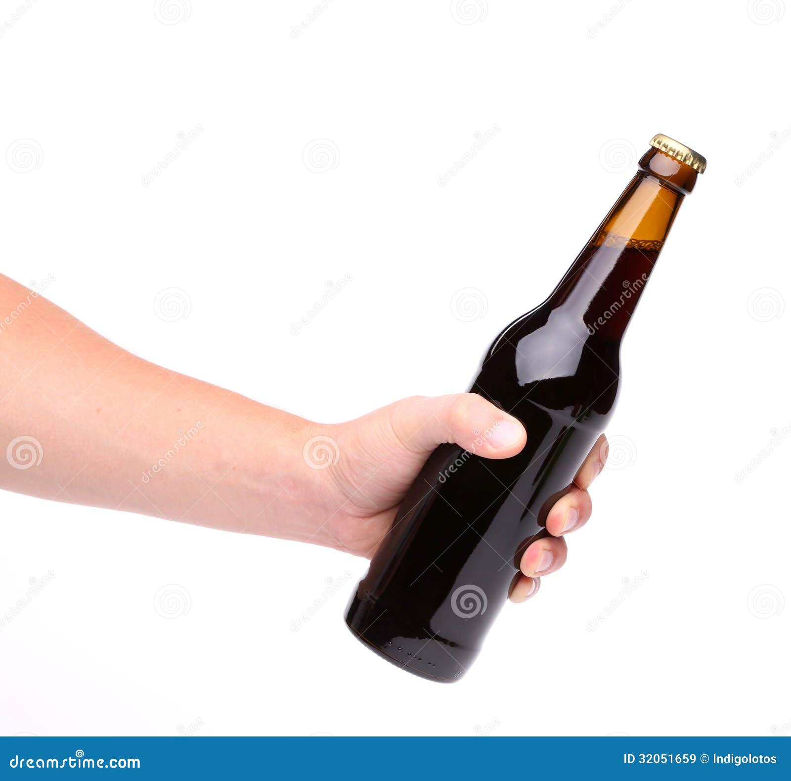 Beer Bottle in the Hand Isolated on White Stock Image - Image of full ...
