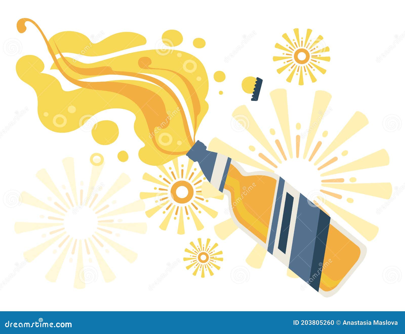 Beer Bottle with Label and Abstract Beer Flowing Around Bottle Flat ...