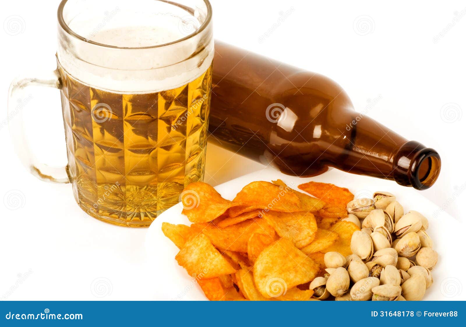 Beer Bottle and Potato Chips Stock Photo - Image of light, freshness ...