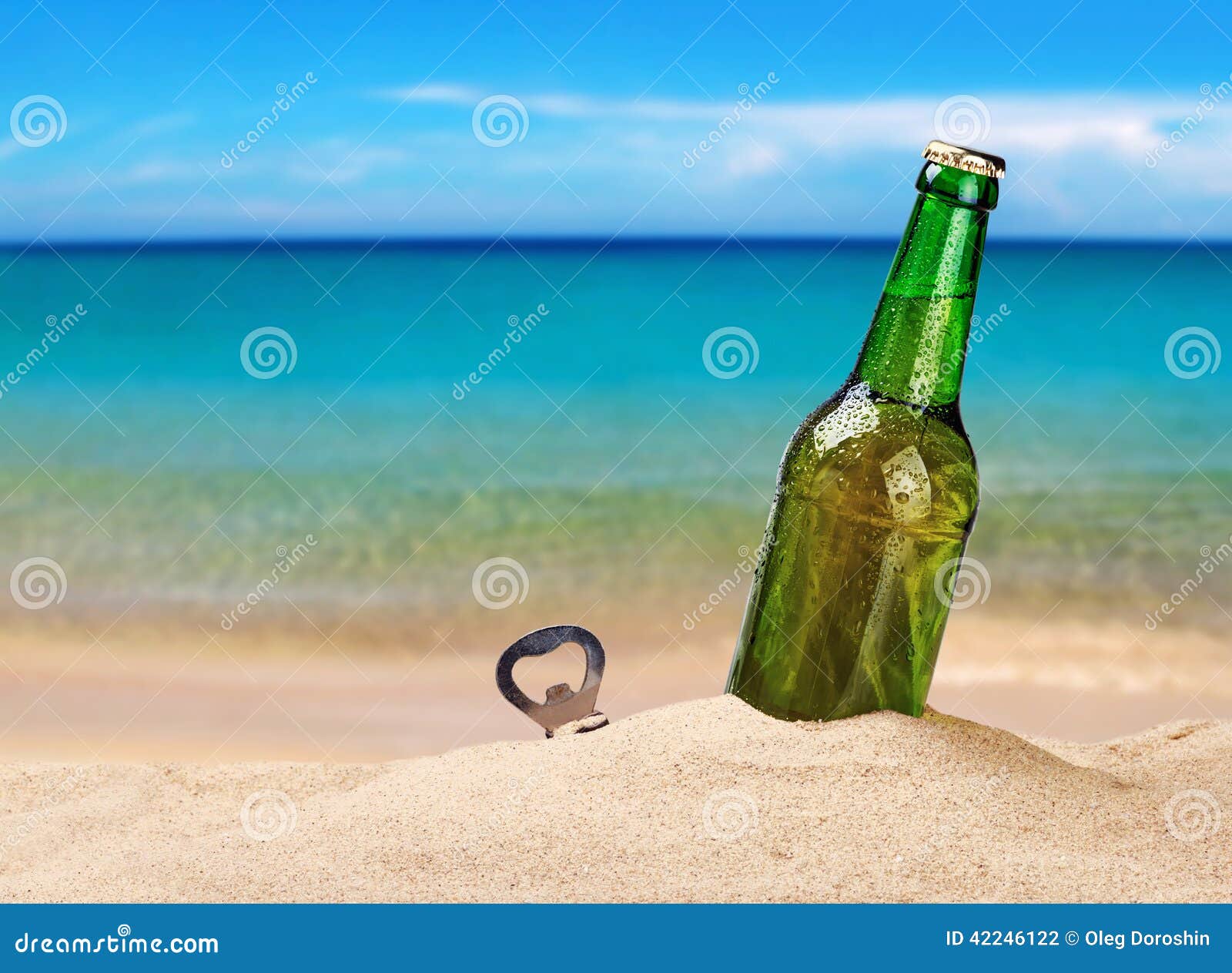 Beer Bottle on a Sandy Beach Stock Photo - Image of opener, alcohol ...