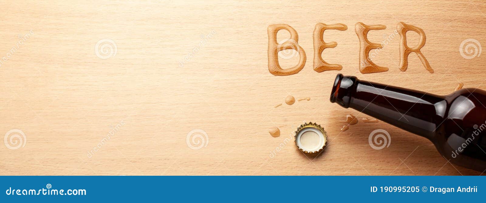 Beer Bottle and Spilled Drink on the Table. Copy Space for Text. Stock ...