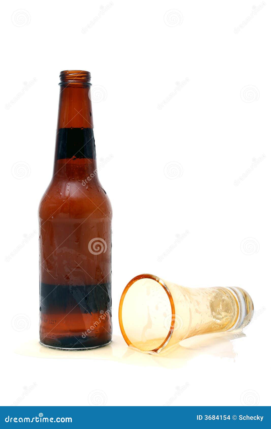 Beer Bottle and Spilled Glass Stock Photo - Image of glass, foam: 3684154