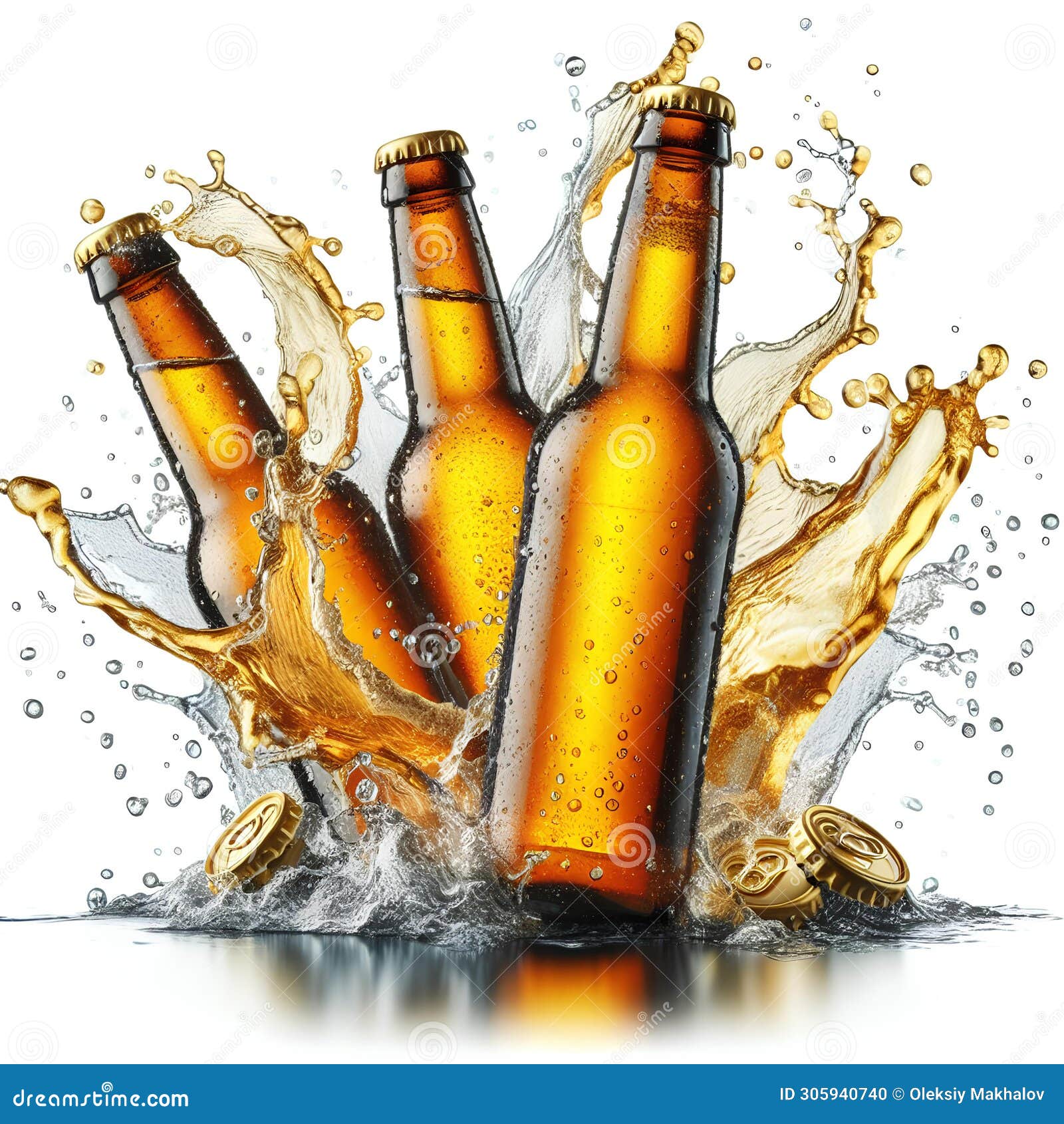 Beer Bottle with Beer Splash Isolated on White Background Stock ...