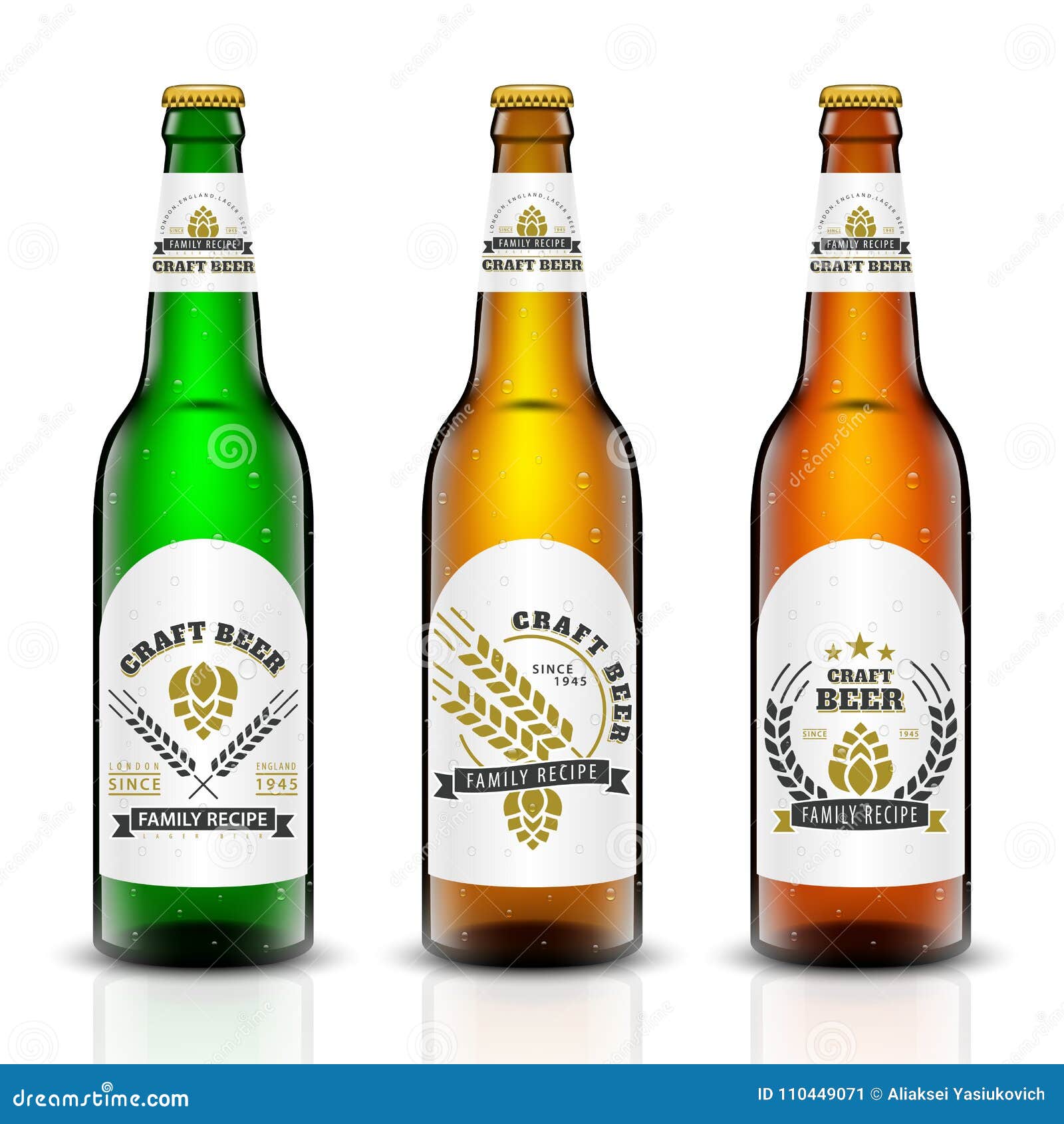 Beer bottle vector set. stock vector. Illustration of clear - 110449071