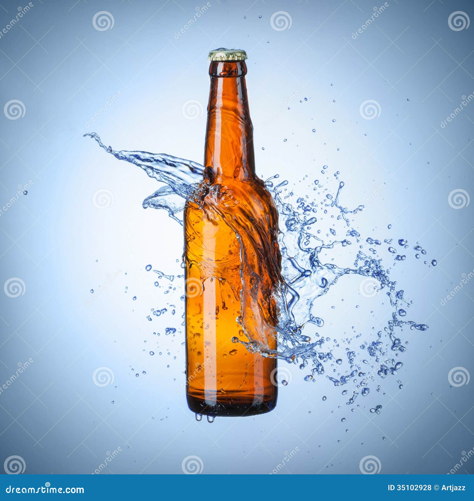 Beer Bottle with Water Splash Stock Photo - Image of drop, delicious ...