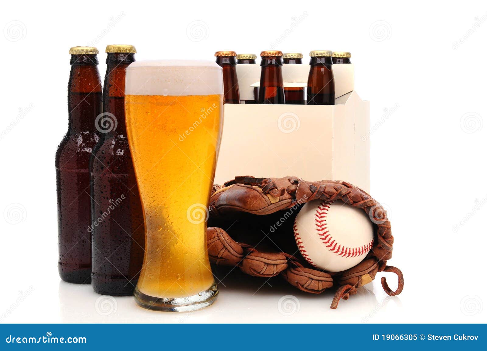 Beer Bottles and Baseball Glove with Ball Stock Image - Image of ...