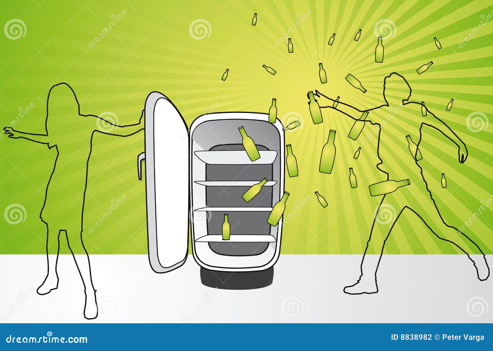 Man Opening Fridge. Adult Cartoon Character At Open Freezer Over White ...