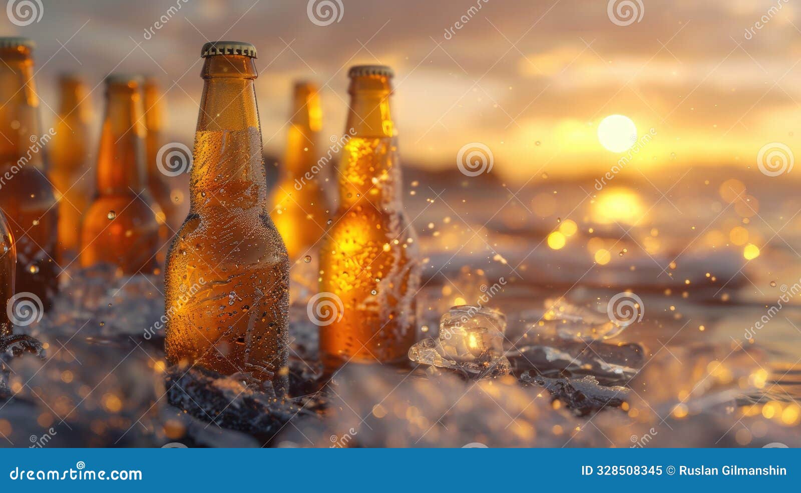 Beer Bottles Floating Near the Sea at Sunset Stock Image - Image of ...