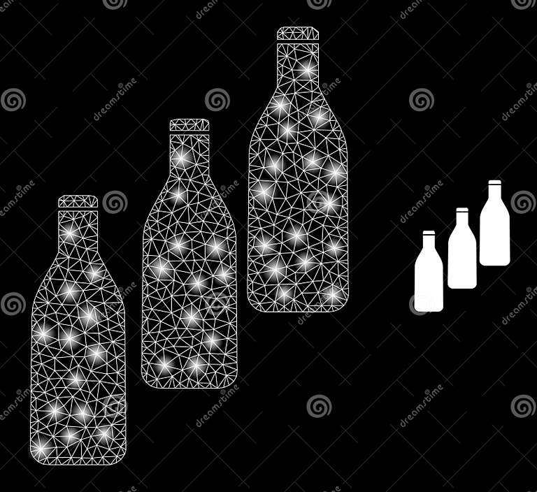 Beer Bottles Icon - Carcass Mesh with Glare Spots Stock Vector ...