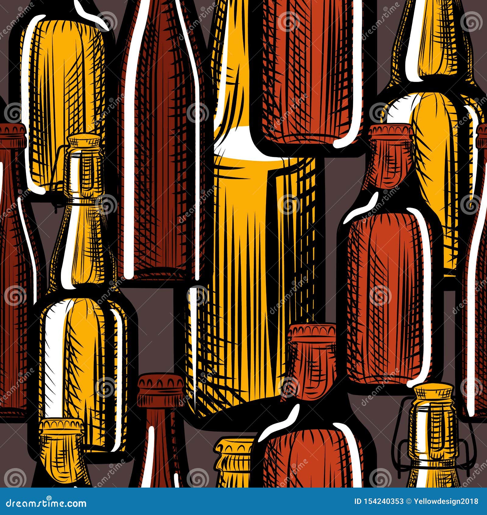 Beer Bottles Seamless Pattern. Engraving Style Stock Illustration ...