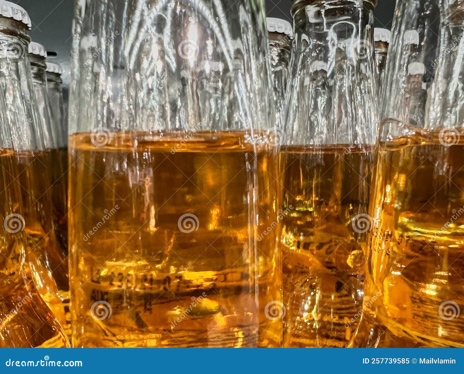 Beer Bottles Sit Side by Side in a Shop Window. a Close-up of Part of ...