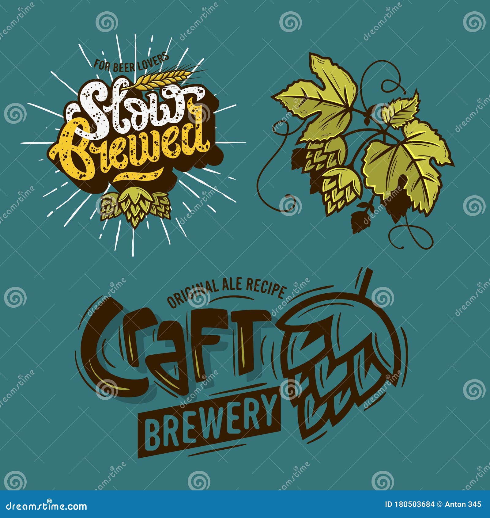 Beer Brew Brewery Alcohol Related Vector Illustrations Designs. Stock ...