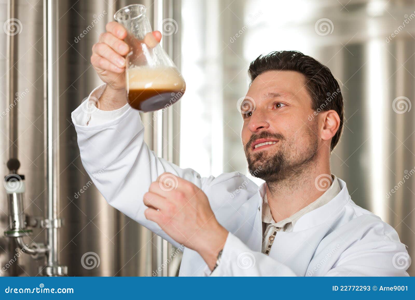 Beer Brewer in His Brewery Examining Stock Image - Image of steel ...
