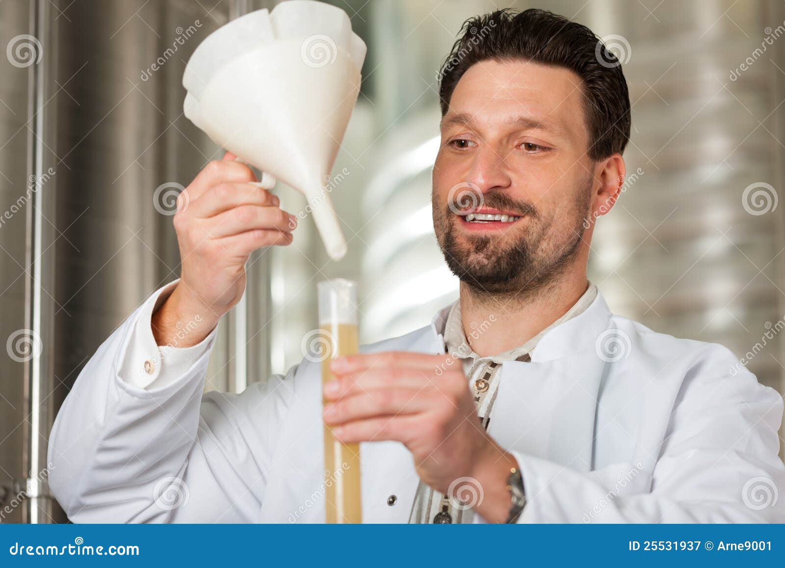 Beer Brewer in His Brewery Examining Stock Image - Image of steel ...
