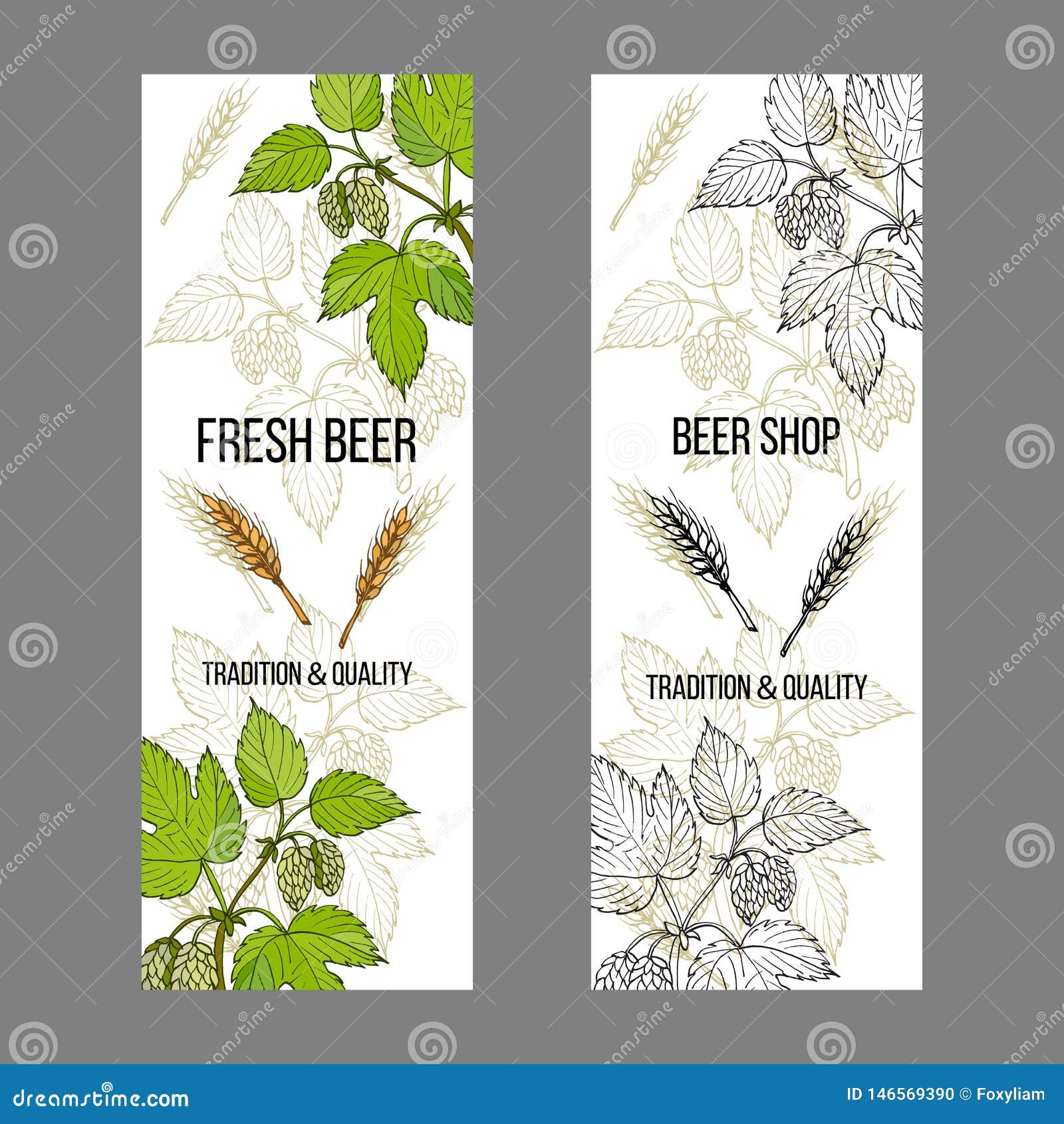 Beer and Brewery Labels, Design Elements with Hops and Barley Stock ...