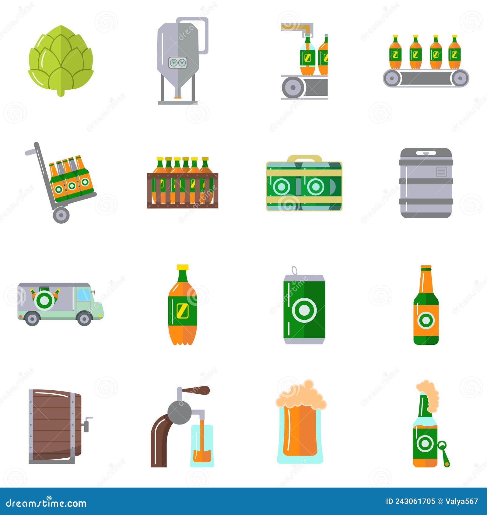 Beer Brewery Process Icons Set Colorful Collection. Vector ...