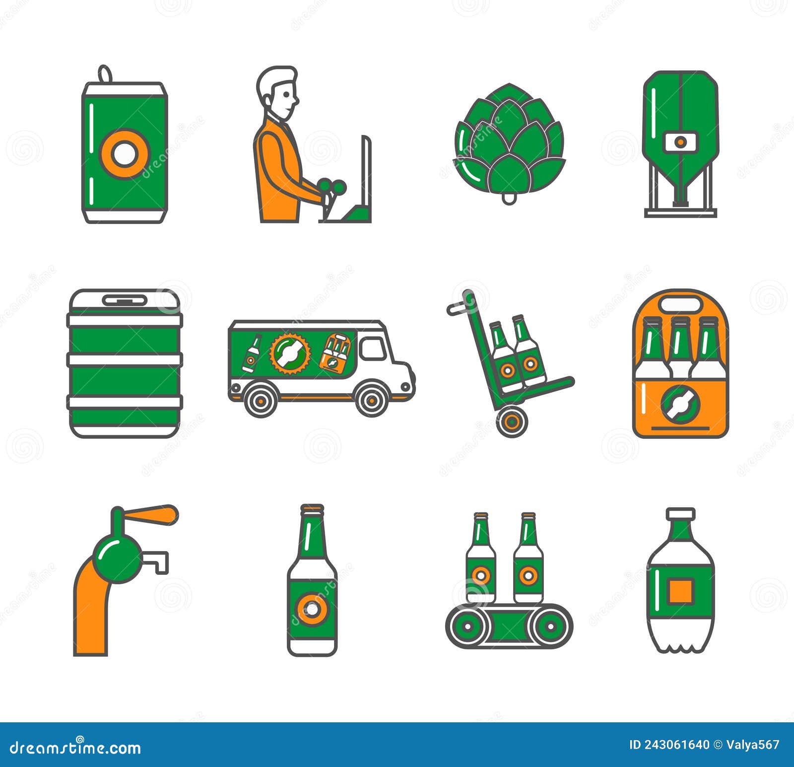 Beer Brewery Process Icons Set. Vector Illustrations of Elements of ...