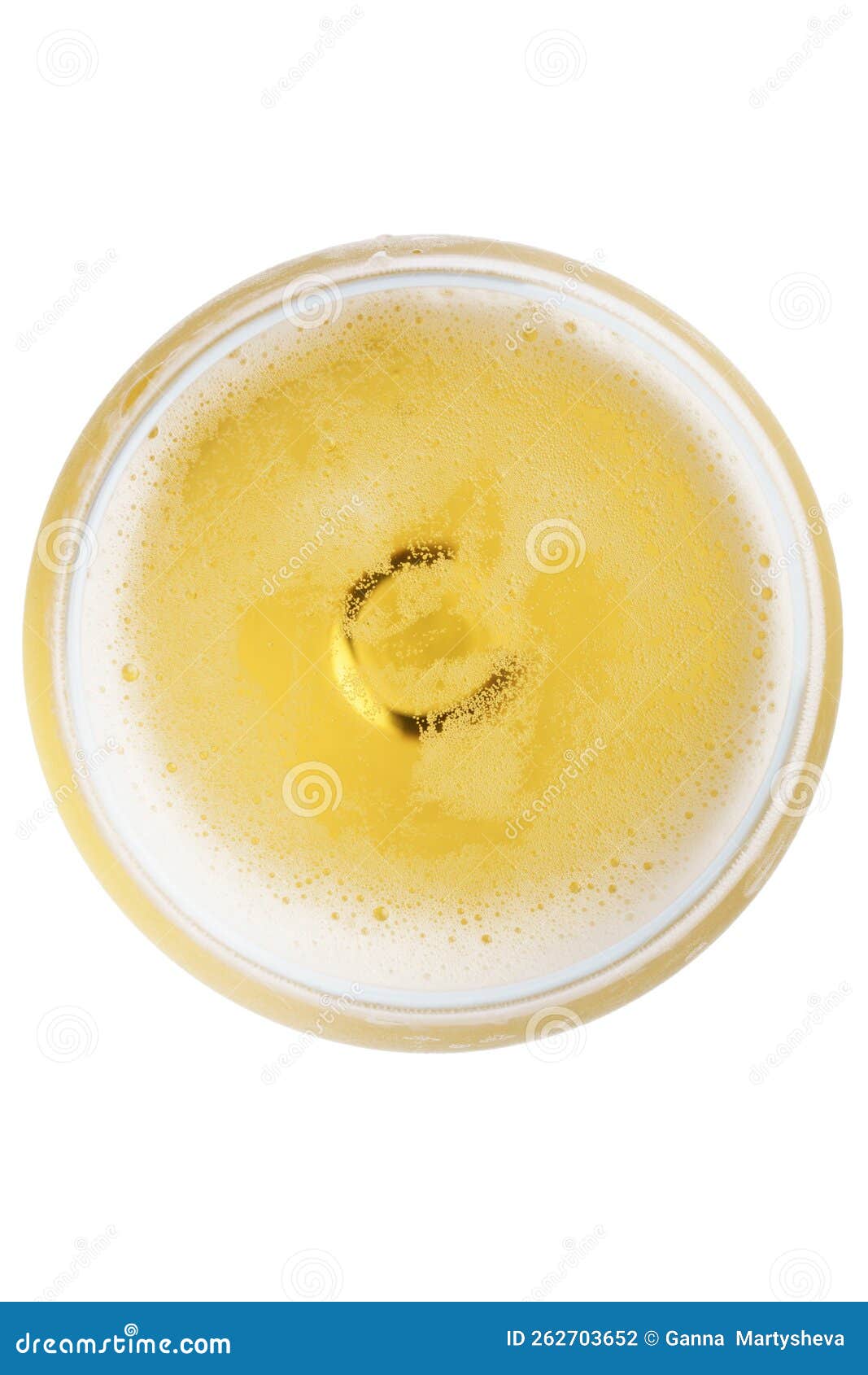 Beer Bubbles in Glass of Light Beer Top View Isolated on White, Stock ...