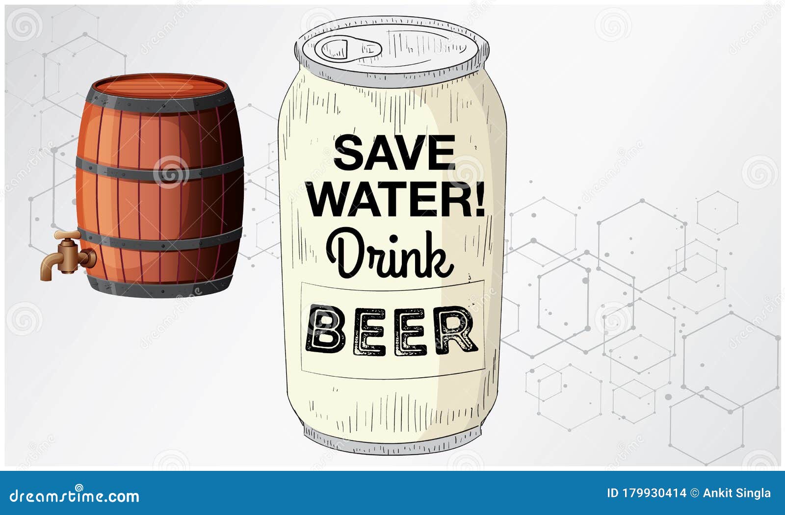 Beer Can and Wooden Wine Barrel on Abstract Background Stock Vector ...