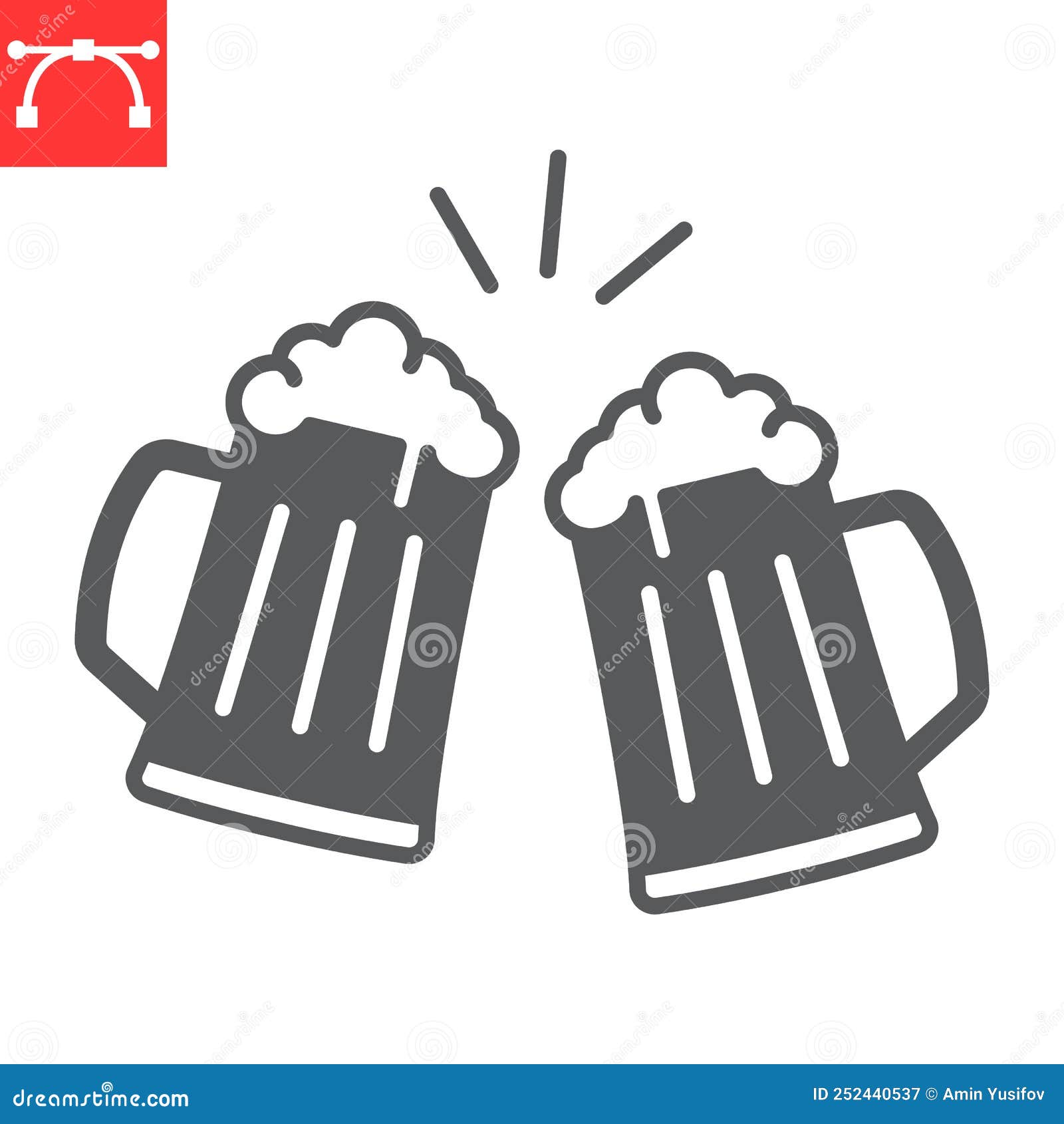 Beer cheers glyph icon stock vector. Illustration of outline - 252440537
