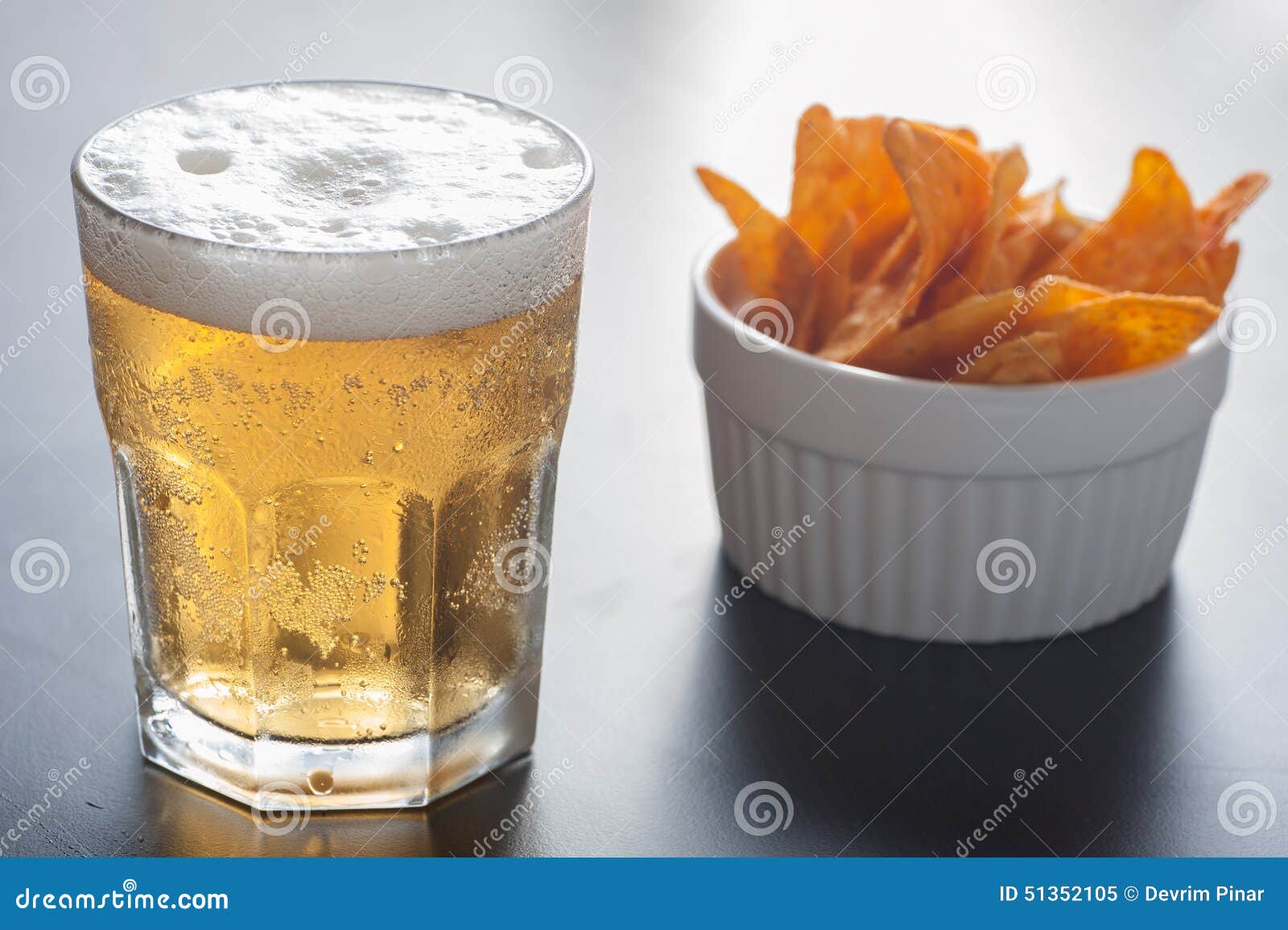 Beer and Chips stock image. Image of gold, alcohol, bubble - 51352105