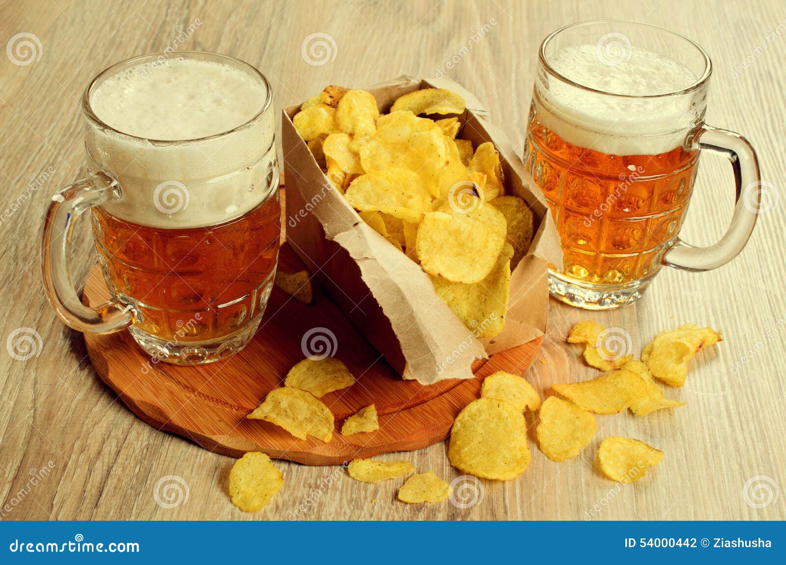 Beer and chips stock photo. Image of evening, froth, cool - 54000442