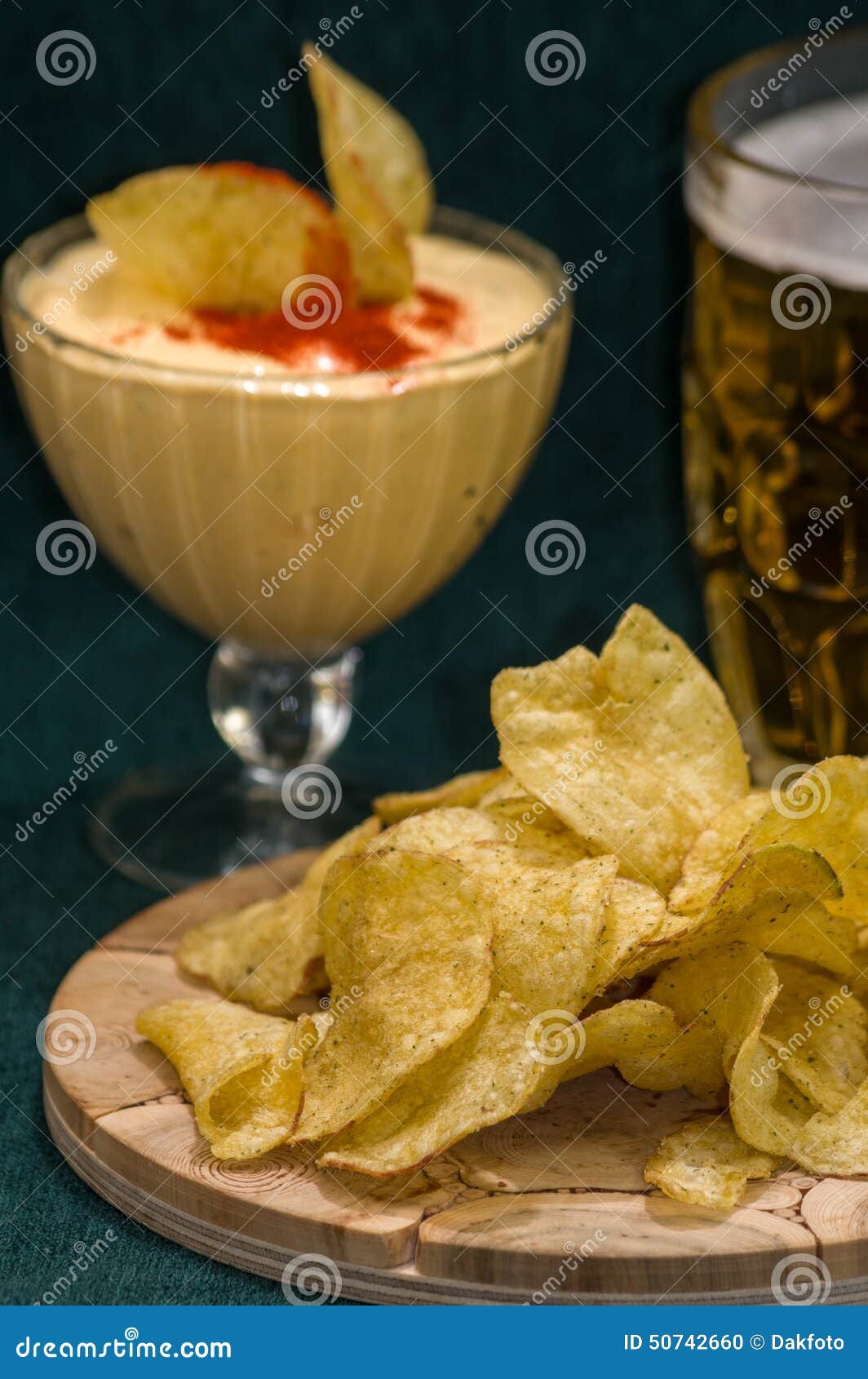 Beer, chips and the sauce. stock photo. Image of people - 50742660