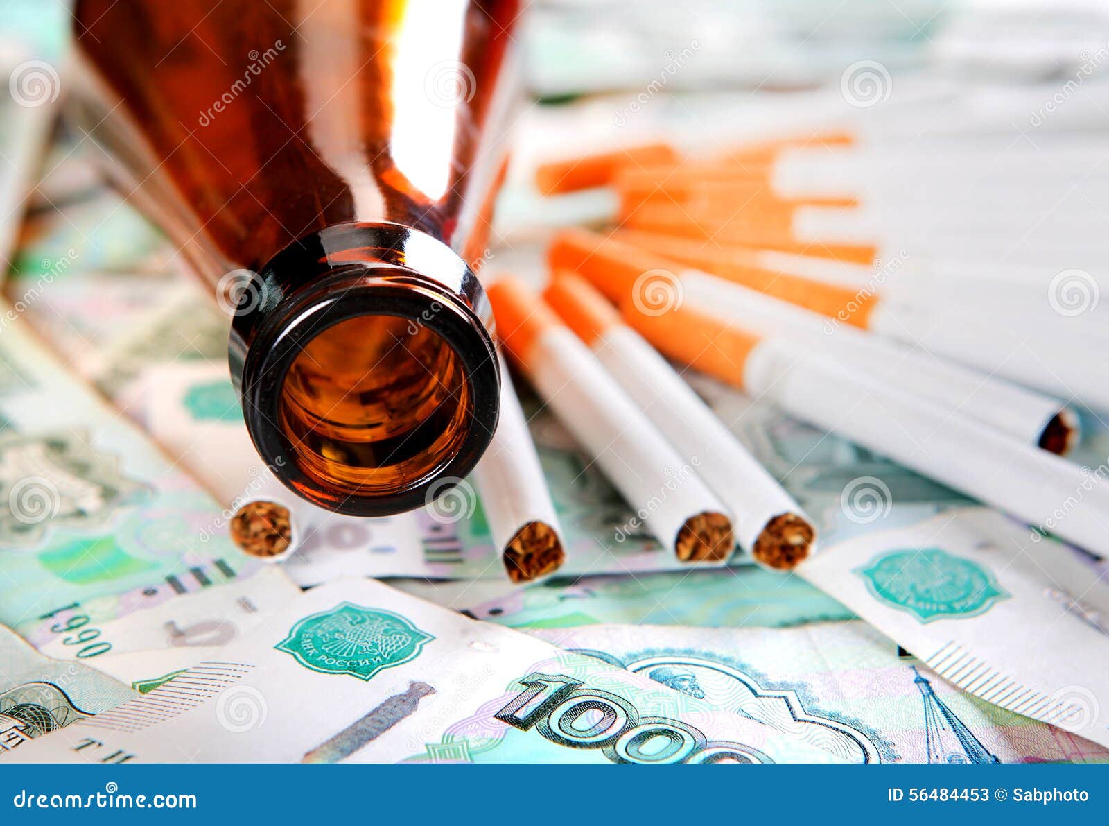 Beer and Cigarettes on the Money Stock Image - Image of alcoholism ...