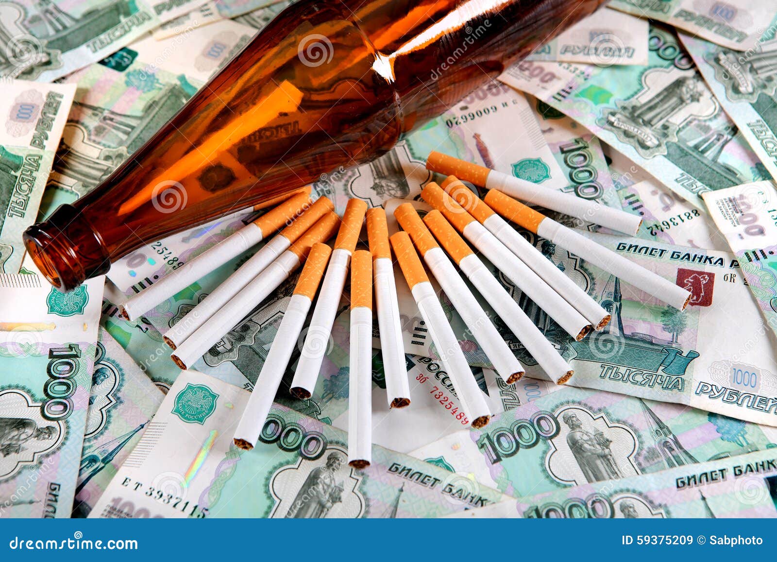 Beer and Cigarettes on the Money Stock Image - Image of alcohol ...