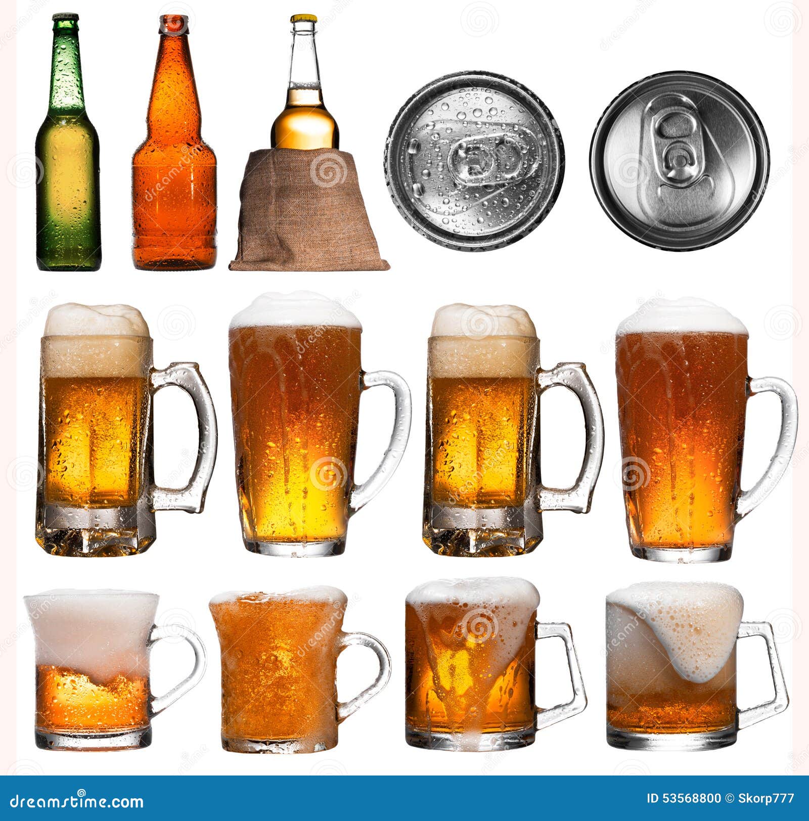 Beer Collage, Isolated on White Stock Photo - Image of brown, drop ...