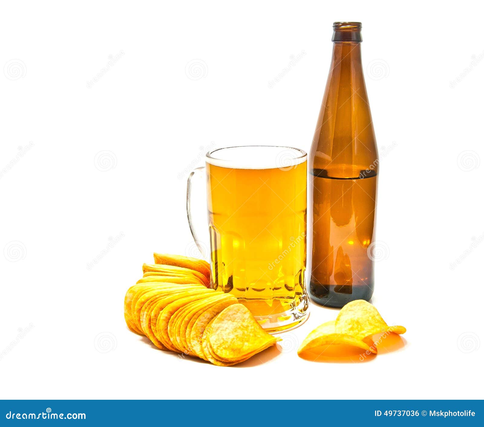 Beer and crispy chips stock photo. Image of calories - 49737036