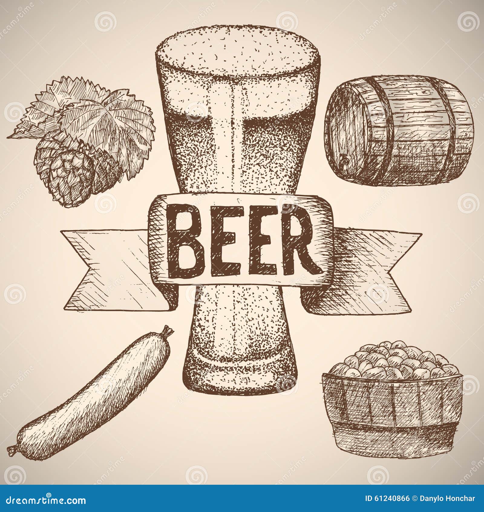 Beer. Drawing by hand. stock vector. Illustration of element - 61240866