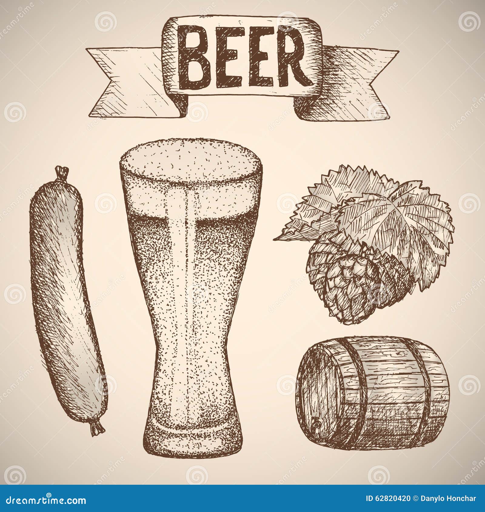 Beer. Drawing by hand. stock vector. Illustration of food - 62820420