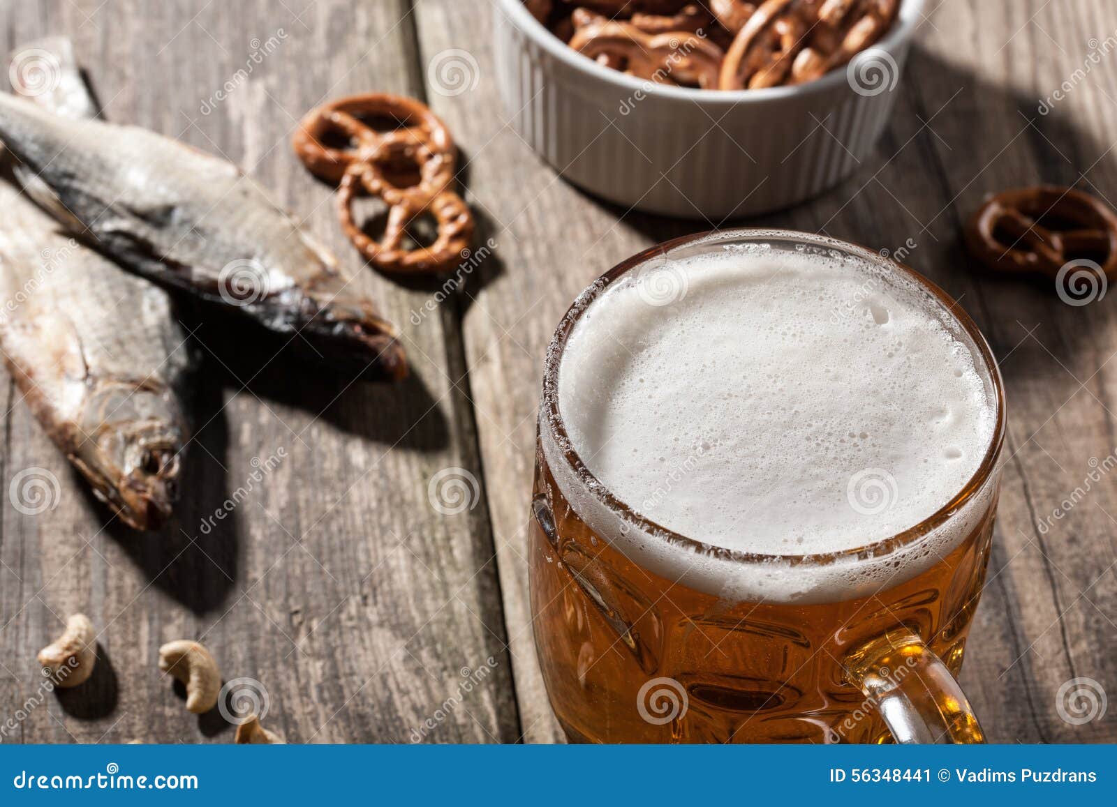 Beer with Dried Fish and Snacks Stock Image - Image of glass, dried ...