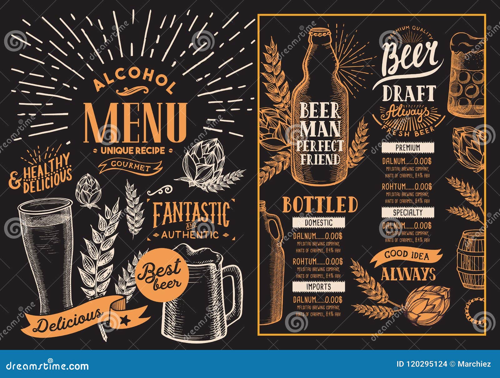 Beer Drink Menu for Restaurant and Cafe. Design Template on Blac Stock ...