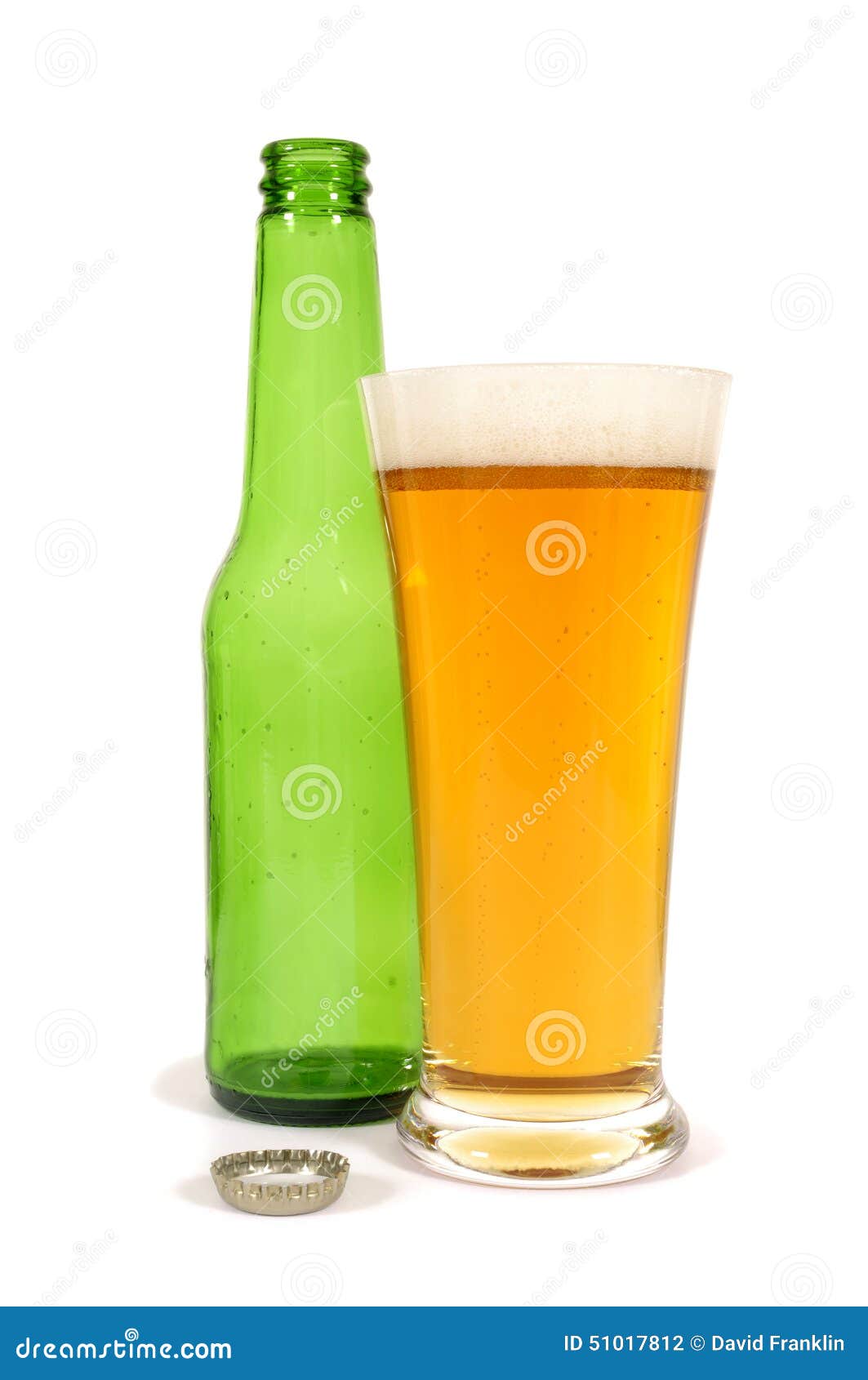 Glass of Pilsner Lager Beer with Empty Bottle Isolated on White ...