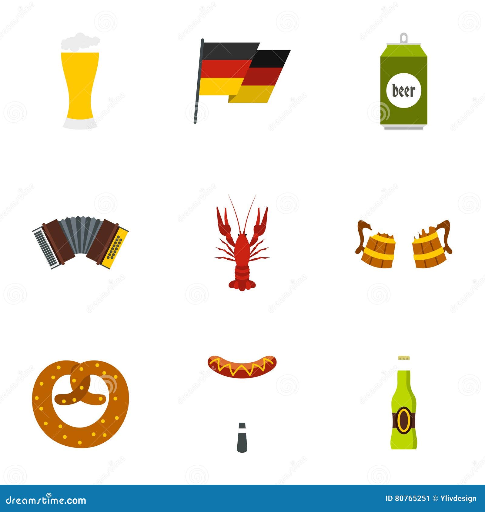 Beer Fest Icons Set, Flat Style Stock Vector - Illustration of glass ...