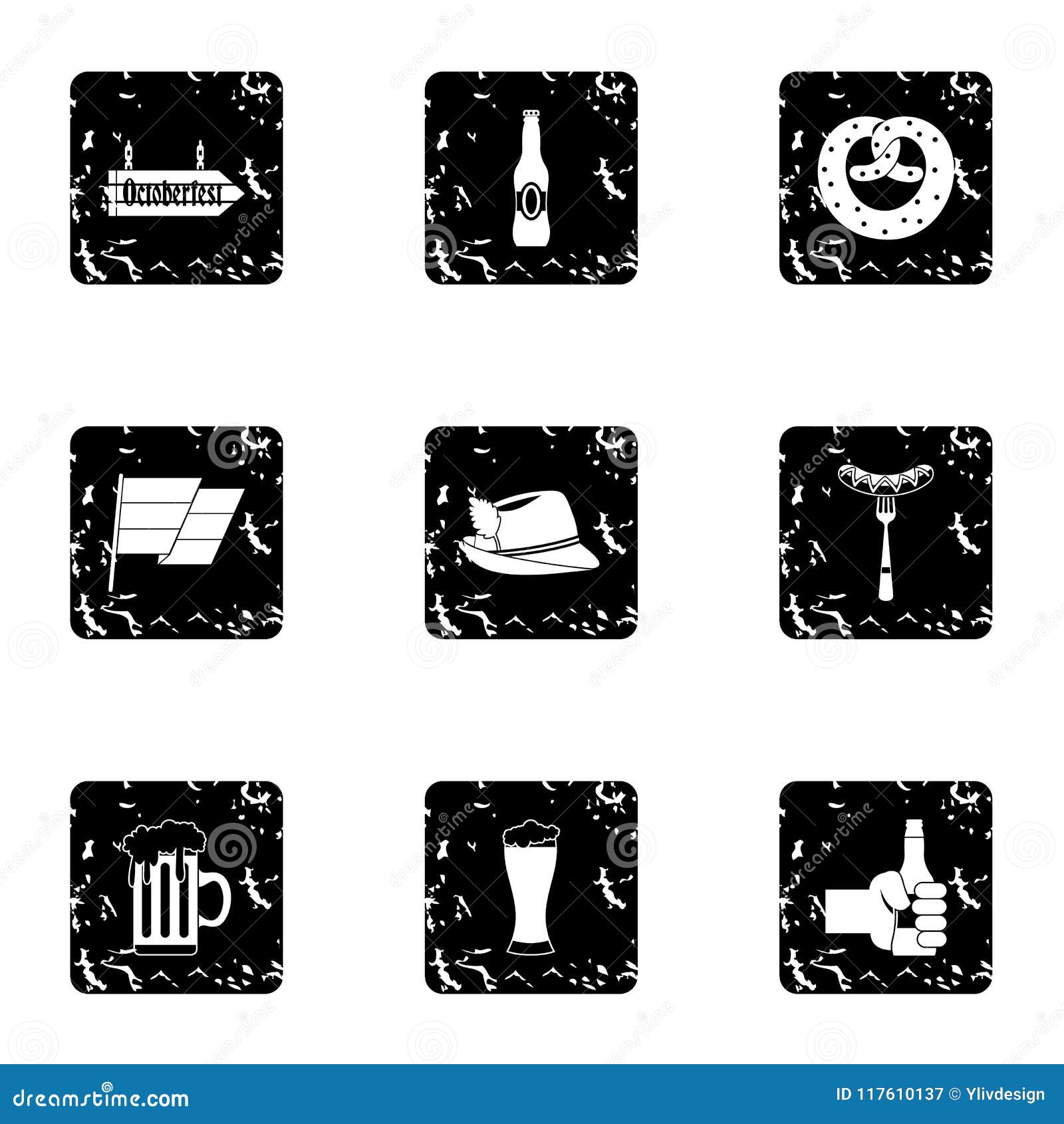 Beer Fest Icons Set, Grunge Style Stock Vector - Illustration of fest ...