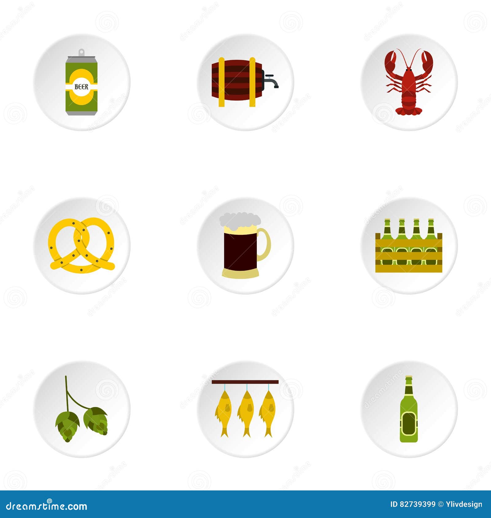 Beer Festival Icons Set, Flat Style Stock Vector - Illustration of ...