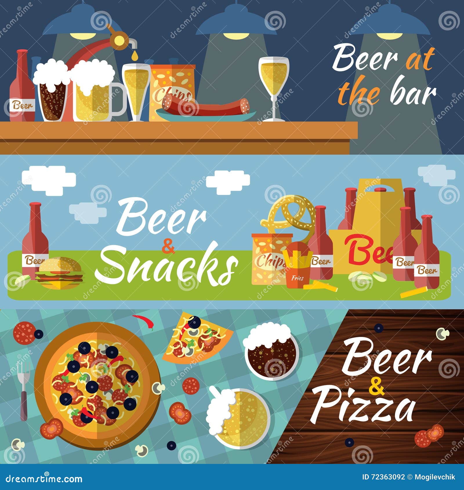 Beer Flat Banner Set stock vector. Illustration of element - 72363092